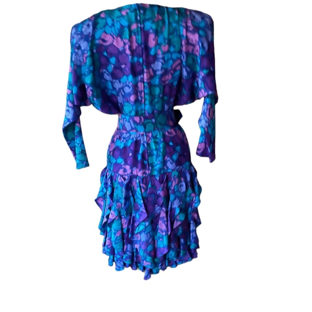 1980s Gillian 100% Silk Ruffle Party Dress - Gem